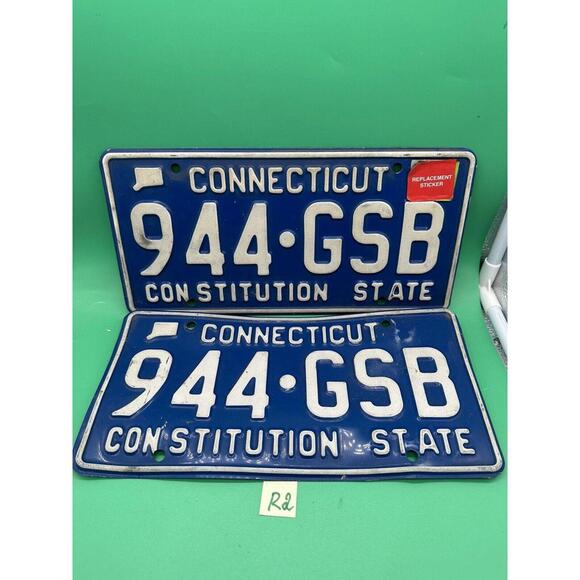 Other | Vintage Pair Of 198s Bluewhite Connecticut License Plates ...